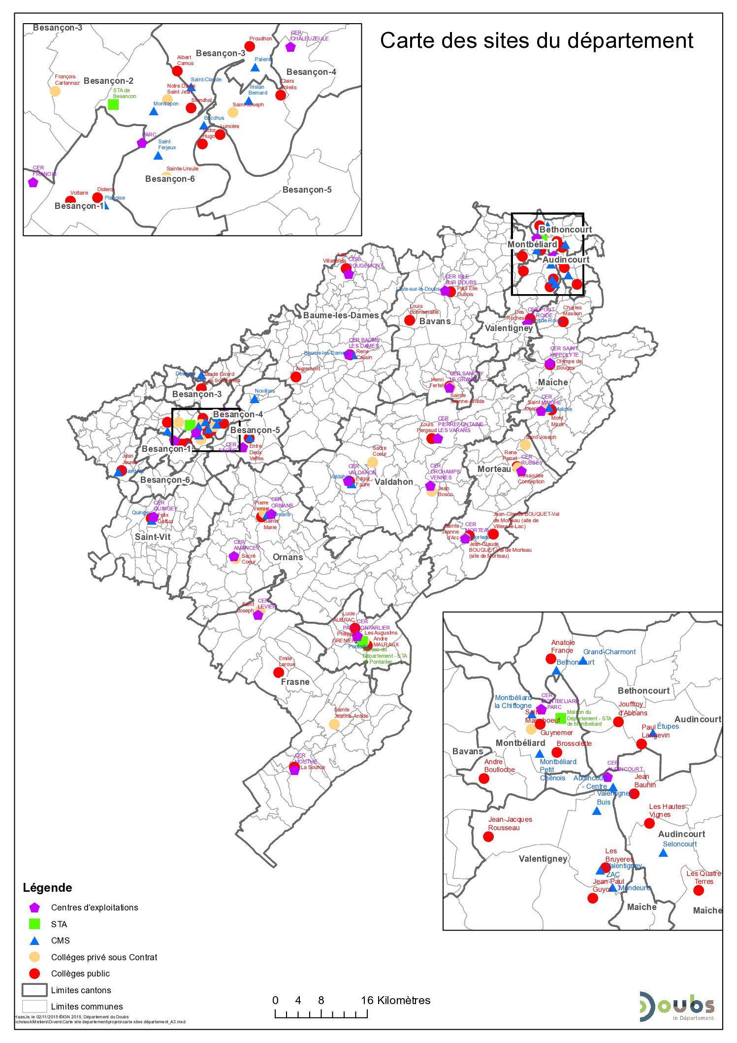 Carte des sites du département – Département du Doubs