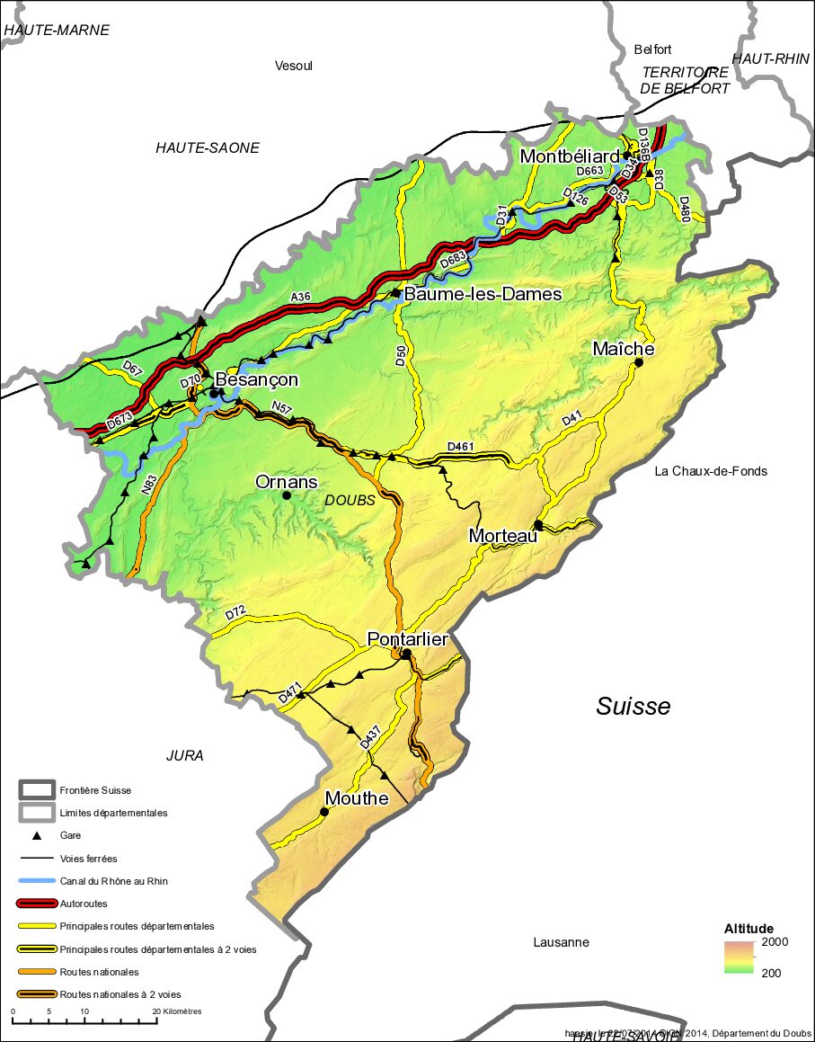 Carte des infrastructures routières du Doubs – Département du Doubs