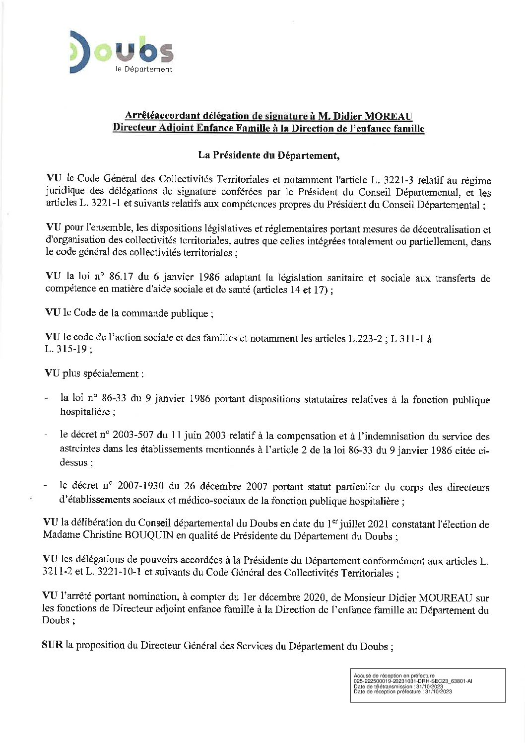 DRH SEC Délégation signature MOREAU Didier Dir adjt DEF – Département ...