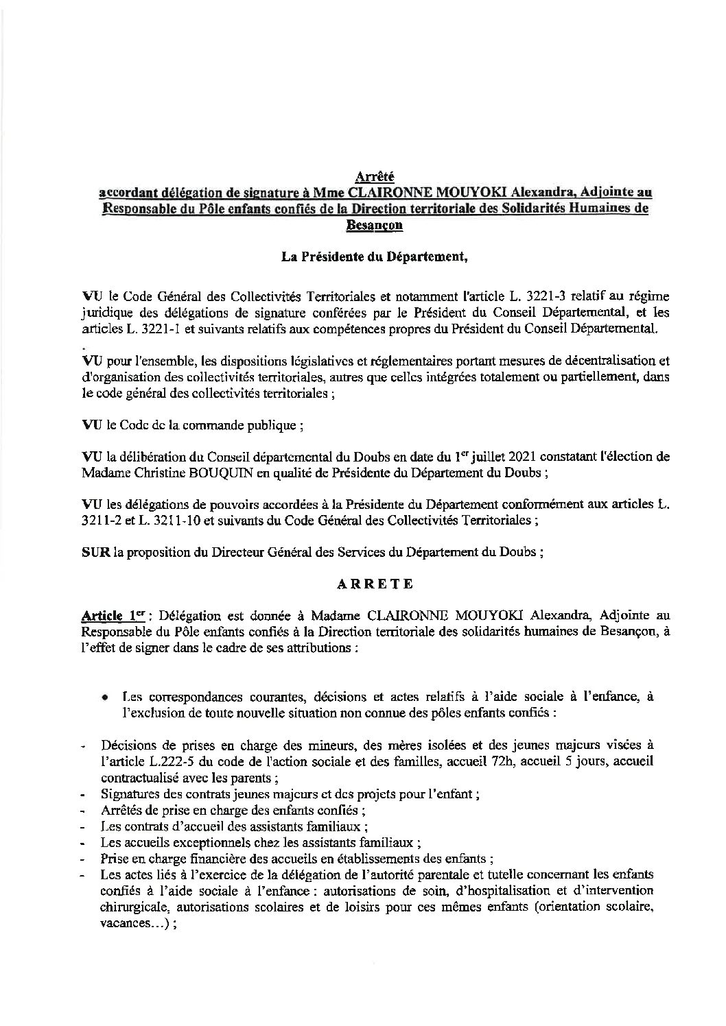 DRHN Arrêté Délégation signature CLAIRONNE MOUYOKI Alexandra ...