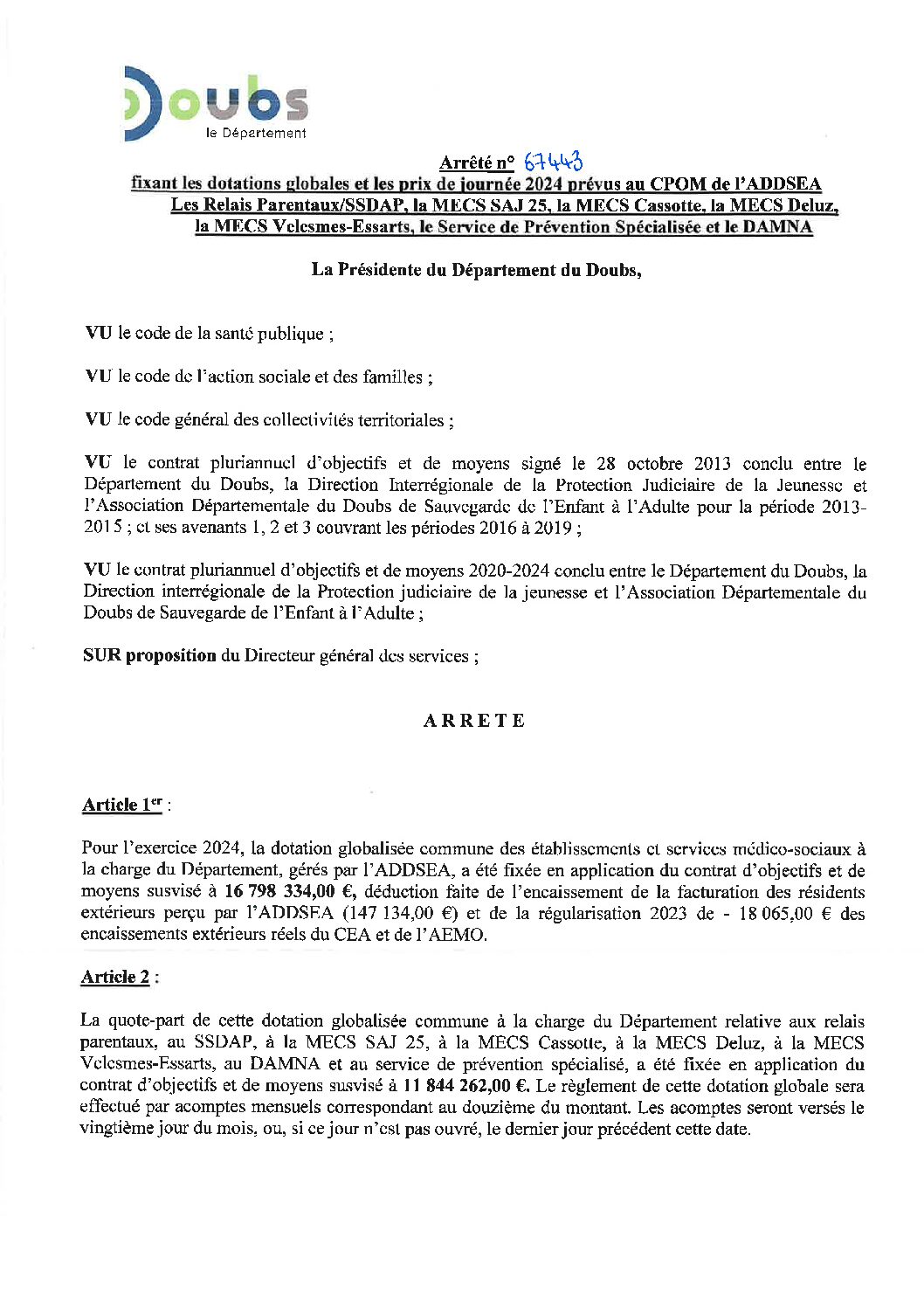 DEF Arrêté tarification 2024 ADDSEA SSDAP RP MECS SPS DAMNA ...