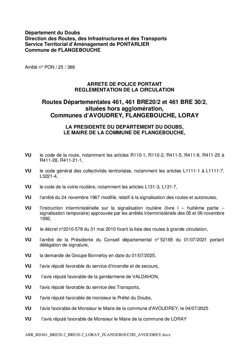 RD461 BRE20/2 BRE30/02 AVOUDREY FLANGEBOUCHE LORAY Enrobés Déviation ...